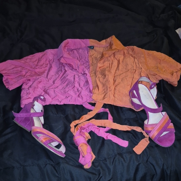 Shoes | Vibrant Pink And Orange Wrap Around Crop Top Sz Medium And ...